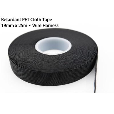 China Flame-Retardant PET Cloth Tape 19mm x 25m with 150°C Heat Resistance and UL 510 Certification for Automotive Wire Harnesses for sale