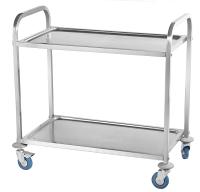 China 2 Layers Stainless Steel Servicing Cart Square Tube Kitchen Dining Cart With Lockable Castors for sale