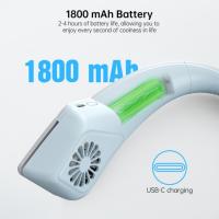 China USB Rechargeable Neck Hanging Fan with 18650 Battery 1800mAh and Bladeless Design for sale