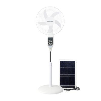 China Remote Control 16 inch Portable Vertical Solar Fan with LED Light Bulbs and Panels for sale