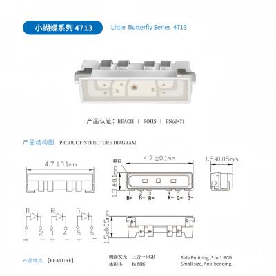 China 4713 Side-Emitting 3-in-1 RGB SMD LED 0.2W High Brightness 120 Degree for Backlighting for sale