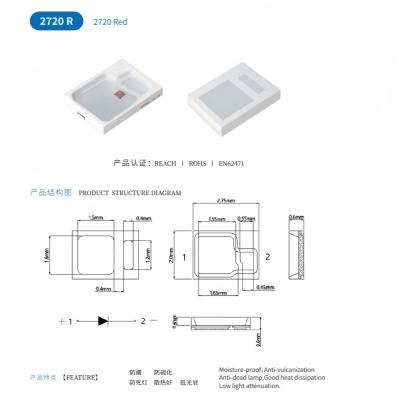 China 2720 SMD LED 620nm Red Diode Anti-Vulcanization 350mA for Automotive Taillights for sale