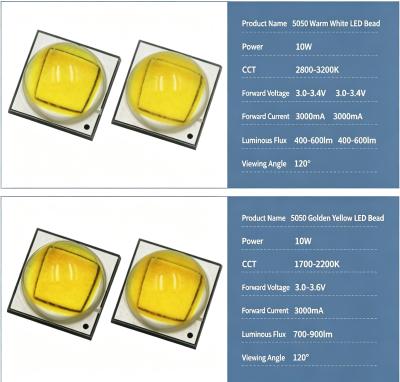 China 5050 LED Bead 10W High Power SMD LED with 120° Wide Beam Angle and Golden Yellow 1700-2200K for sale
