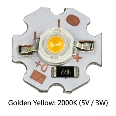 China 5V 3W golden yellow LED module with onboard resistor, 2000K, plum aluminum substrate, direct drive, for vintage atmosphere decor & DIY lighting projects for sale