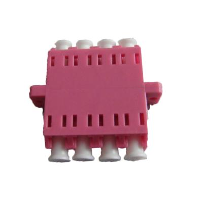 China Manufacturing FTTH LC/UPC Quad OM4 red plastic optical fiber adapter for sale