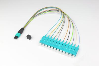 China OM3 2 Meters Fiber Optic Cord , MPO-SC Multimode Patch Cord CE Certificated for sale