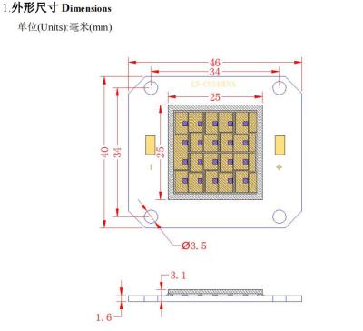 China 395nm 40000-50000mW 4046 UV LED Chips 100w With 10S4P Circuit for sale
