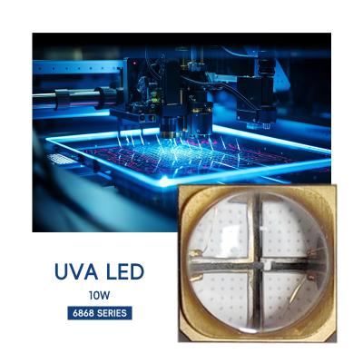 China Strong Emission 10W UVA SMD6868 365nm Purple Glow UVA LED Chip for Non Visible Light UV Curing Applications for sale