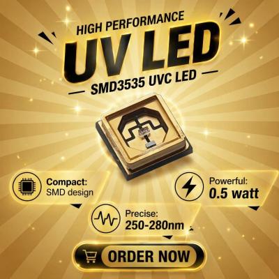 China High Reliability UV LED Chips (Ingan Material) for Sterilization/Curing/Sensing Customizable Wavelengths 70 Lm/W 90 CRI 0.5W for sale