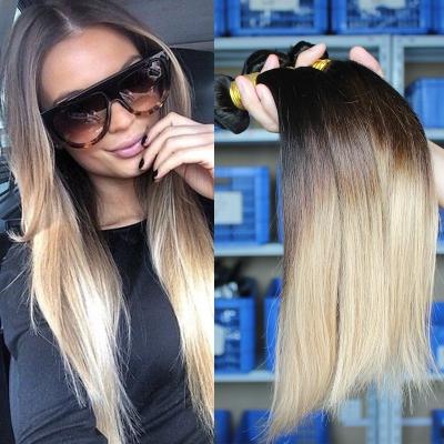 China Ombre Brazilian Straight Hair Bundles Three Tone Blonde Ombre Human Hair Weave 1b/4/27 for sale