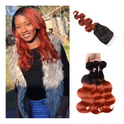 China Ombre Hair Bundles Lace Closure Professional 1B/350 Two Tone Golden Blonde Brazilian Body Wave Human Hair for sale
