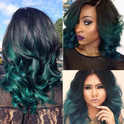 China Ombre Peruvian Human Hair Bundles With Closure 1B/Green Peruvian Body Wave Ombre Human Hair Weave With Closure for sale