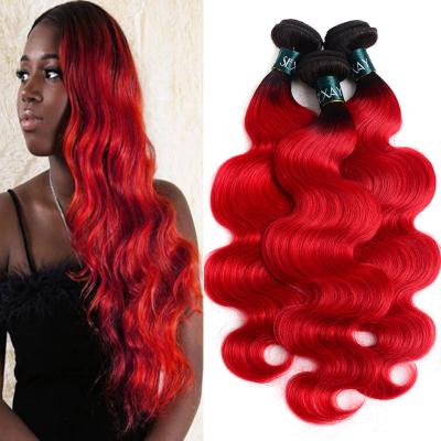 China Ombre Bundles With Closure Brazilian Body Wave 3 Bundles With Closure Pre-Colored 1B/Red for sale
