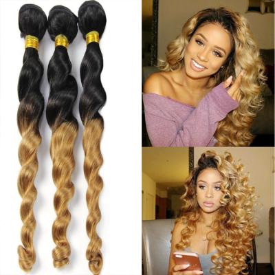 China Ombre Hair Extension Real Human Hair Loose Wave Bundle Black to Blonde 2 Tone Color Grade 7A Virgin Brazilian Hair for sale