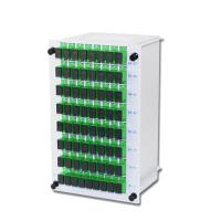 China LGX SC / APC 1x64 PLC Optical Splitter 8 Layers X 8 Green Vertical for sale