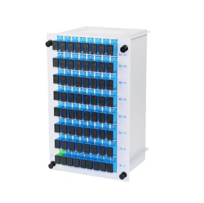 China 1X64 LGX Fiber Optic Splitter Box 64 Way Optical Plc Splitter Carton Packaging Blue SC UPC FTTH for sale