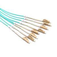 China MPO-LC Fiber Optic Patch Cord 8 Core Aqua Round Bundle OM3 PVC LSZH 3.0mm for sale