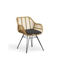China Outdoor Fashion Wicker Furniture Chair Restaurant Metal PE Rattan Dining Chair with Cushion for sale