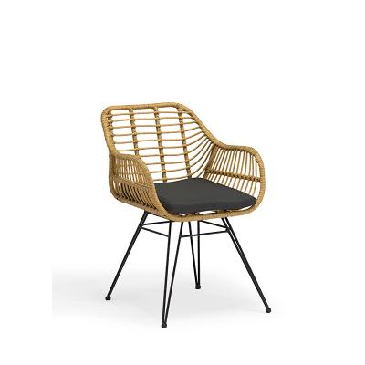 China Outdoor Fashion Wicker Furniture Chair Restaurant Metal PE Rattan Dining Chair with Cushion for sale