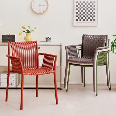 China Nordic Modern Simple Plastic Thickened Stackable Armrest Dining Chair Home Furniture for Leisure Use Balcony Outdoor Courtyard for sale