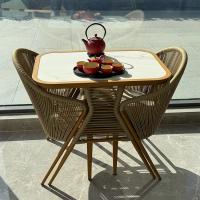 China Aluminum Rattan Outdoor Tea Furniture Combo (1 Table + 2 Chairs) - Net Red Style, Ideal for Balcony Leisure & Stove Tea for sale