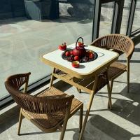 China Aluminum Rattan Outdoor Tea Furniture Combo (1 Table + 2 Chairs) - Net Red Style, Ideal for Balcony Leisure & Stove Tea for sale