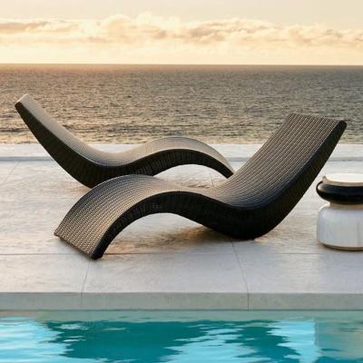 China Brown High Quality Plastic Rattan Pool Chairs Outdoor Sun Lounger Swimming Sun Loungers for Pool Side for sale
