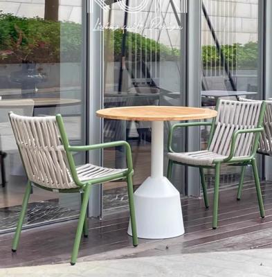 China Colorful Rope Woven Outdoor Patio Furniture Set - Metal Frame Dining Table and Chair Set for Cafe and Garden for sale
