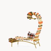 China Artistic Sculptural Chaise Lounge & Side Table Set  Modern Curved Lounge Chair with Colorful Woven Upholstery for Living Room for sale