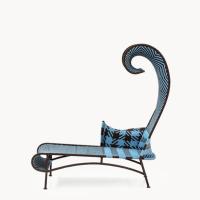 China Artistic Sculptural Chaise Lounge & Side Table Set  Modern Curved Lounge Chair with Colorful Woven Upholstery for Living Room for sale