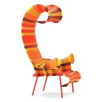 China Artistic Curved High-Back Armchair  Modern Sculptural Accent Chair with Colorful Woven/Textile Upholstery for Living Room for sale