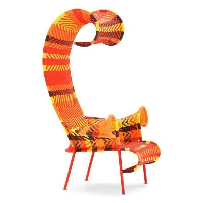 China Artistic Curved High-Back Armchair  Modern Sculptural Accent Chair with Colorful Woven/Textile Upholstery for Living Room for sale