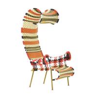 China Artistic Curved High-Back Armchair  Modern Sculptural Accent Chair with Colorful Woven/Textile Upholstery for Living Room for sale