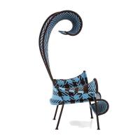 China Artistic Curved High-Back Armchair  Modern Sculptural Accent Chair with Colorful Woven/Textile Upholstery for Living Room for sale
