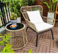 China Modern 3 Pcs 2 Seater Metal Frame Outdoor Leisure Balcony Rattan Wicker Chair and Table Set Comfortable Courtyard Apartment for sale