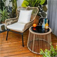 China Modern 3 Pcs 2 Seater Metal Frame Outdoor Leisure Balcony Rattan Wicker Chair and Table Set Comfortable Courtyard Apartment for sale