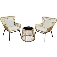 China Modern 3 Pcs 2 Seater Metal Frame Outdoor Leisure Balcony Rattan Wicker Chair and Table Set Comfortable Courtyard Apartment for sale