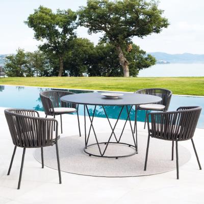 China Hot Sale Low Price Outdoor Table and Chair Set Garden PE Rattan Braiding Rope Chair Metal Aluminum Chairs for Restaurant Dining for sale