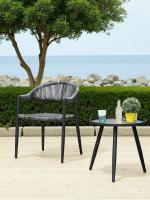 China Hot Sell Woven Rope Rattan Outdoor Stackable Wholesale Iron Frame Metal Patio Garden Dining Chair with Waterproof Cushion for sale