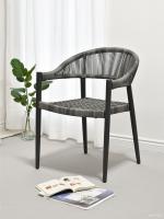 China Hot Sell Woven Rope Rattan Outdoor Stackable Wholesale Iron Frame Metal Patio Garden Dining Chair with Waterproof Cushion for sale