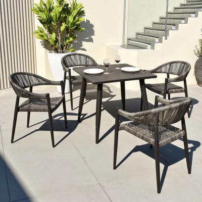 China Commercial Furniture Outdoor Rope Woven Dining Chair Garden Stackable Chair for All Weather for sale