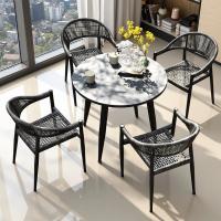 China Commercial Furniture Outdoor Rope Woven Dining Chair Garden Stackable Chair for All Weather for sale
