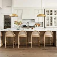 China Modern Woven Rattan Bar Chairs Commercial Barstools Luxury Home Furniture Nordic Minimalist Solid Wood Kitchen High Stool ZZ for sale