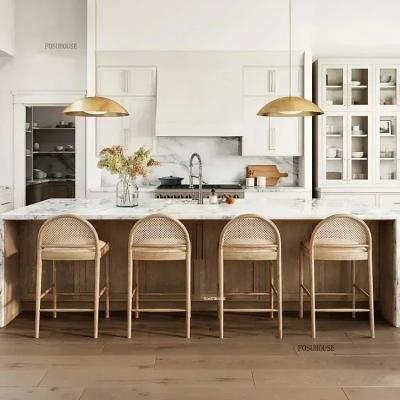China Modern Woven Rattan Bar Chairs Commercial Barstools Luxury Home Furniture Nordic Minimalist Solid Wood Kitchen High Stool ZZ for sale