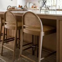 China Modern Woven Rattan Bar Chairs Commercial Barstools Luxury Home Furniture Nordic Minimalist Solid Wood Kitchen High Stool ZZ for sale