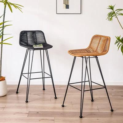 China Rattan High Chair Outdoor Rattan Bar Stool Front Desk Chair  Leisure Balcony Chair for sale
