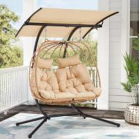 China Oversized Double Egg Chair with Adjustable Canopy, Patio Hanging Swing Chair, Hammock Chair with Cushion for sale