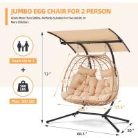 China Oversized Double Egg Chair with Adjustable Canopy, Patio Hanging Swing Chair, Hammock Chair with Cushion for sale