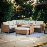 China Custom Patio Furniture Set Luxurious Garden Sofa European Durable Waterproof Sofas for Balcony Teak Frame Outdoor Furniture Sofa for sale