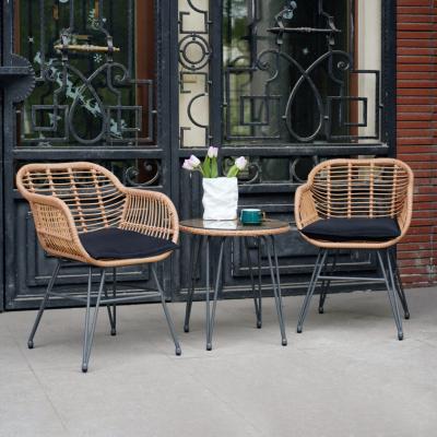 China Tropical Style Woven & Iron Garden Chairs - Outdoor Dining Furniture Set for Resort for sale